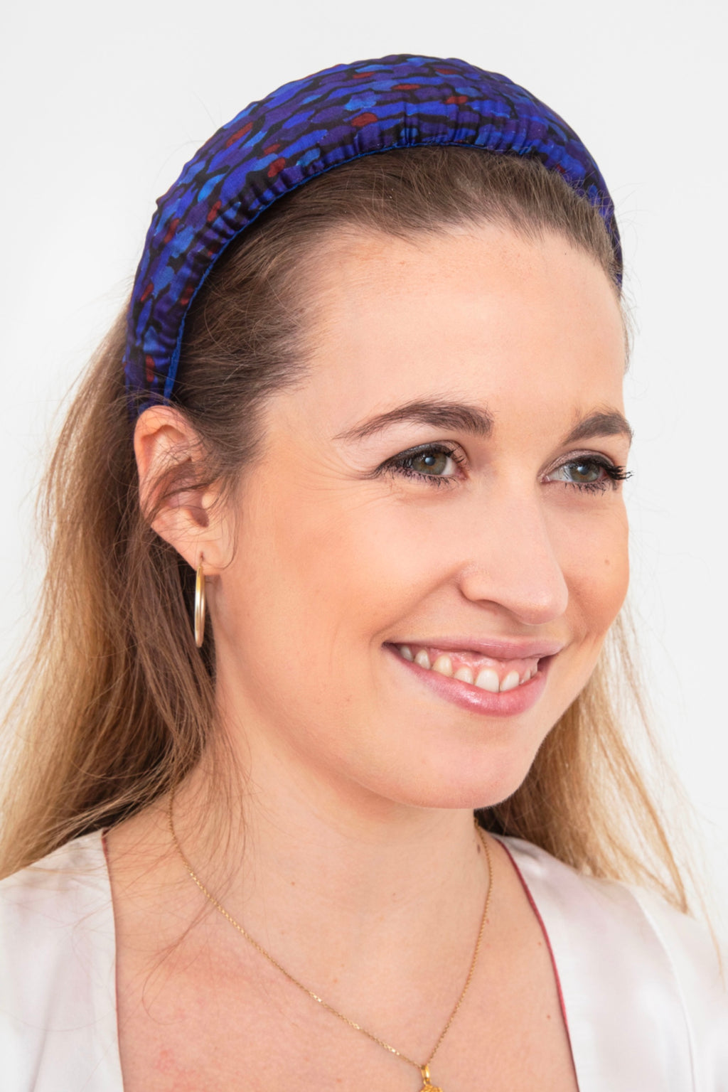 Flecked Sapphire Satin Padded Headband – Isabel Manns
