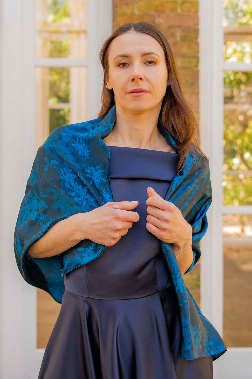 Teal Meadows Silk Satin Scarf – Isabel Manns