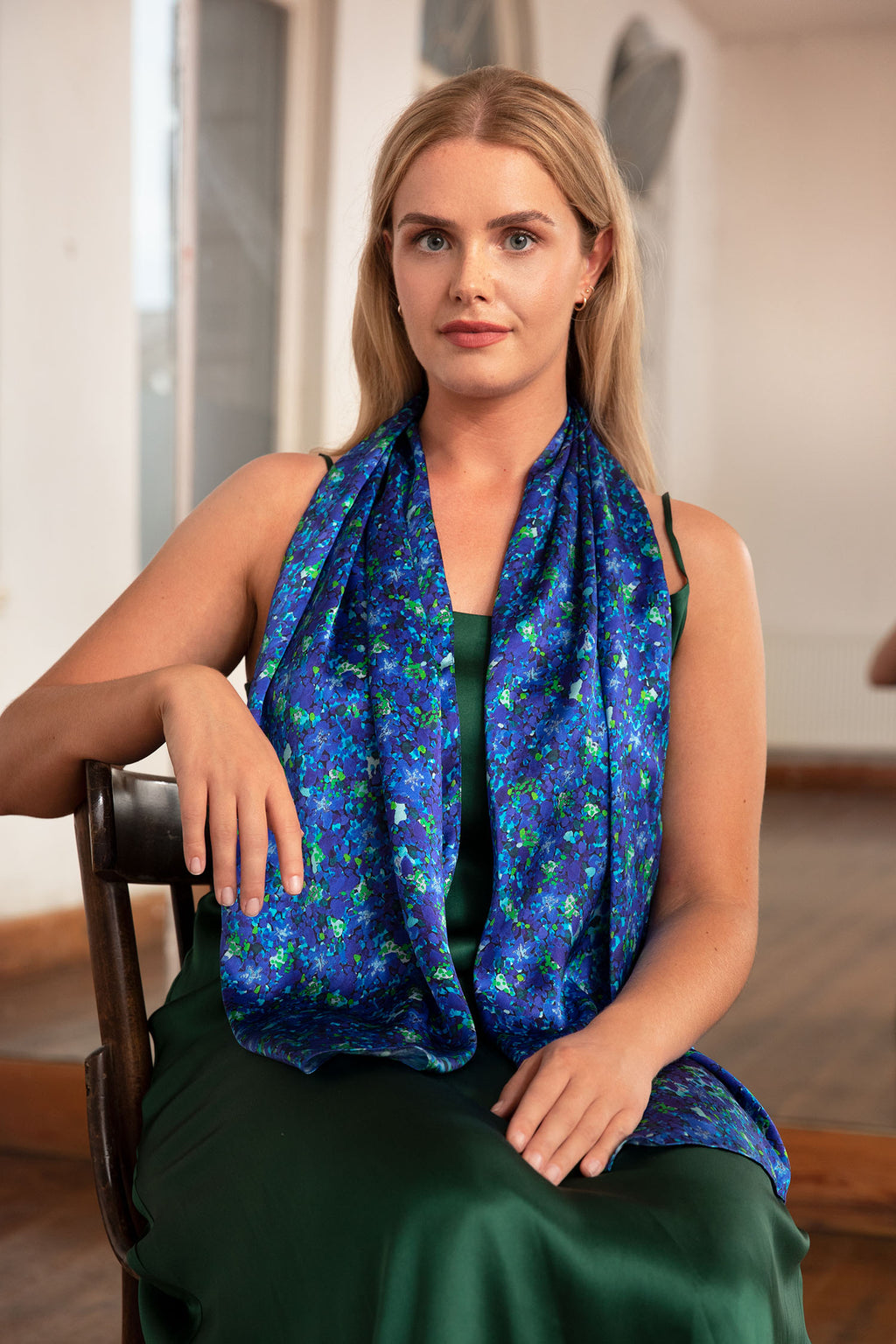 Aqua Flora Silk Satin Scarf – Isabel Manns