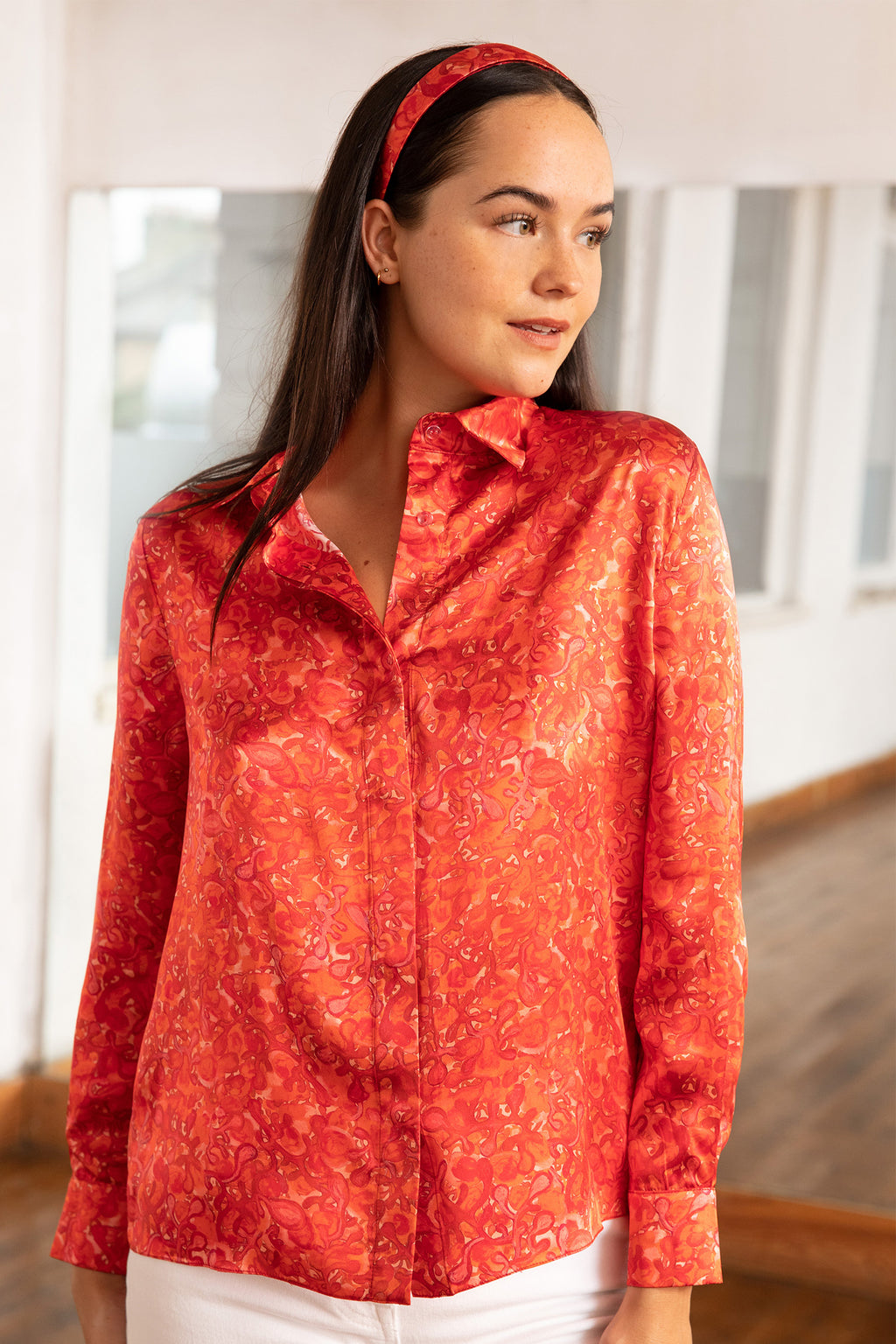 Lisa Silk Satin Shirt Miami Passion – Isabel Manns